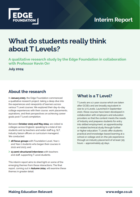 What do students think about T Levels? | Edge Foundation