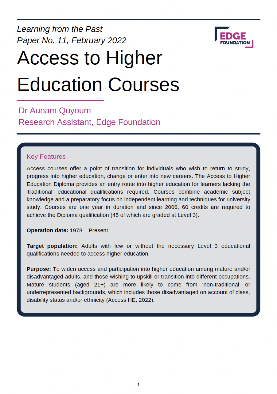 Paper No.11 - Access to Higher Education Courses | Edge Foundation
