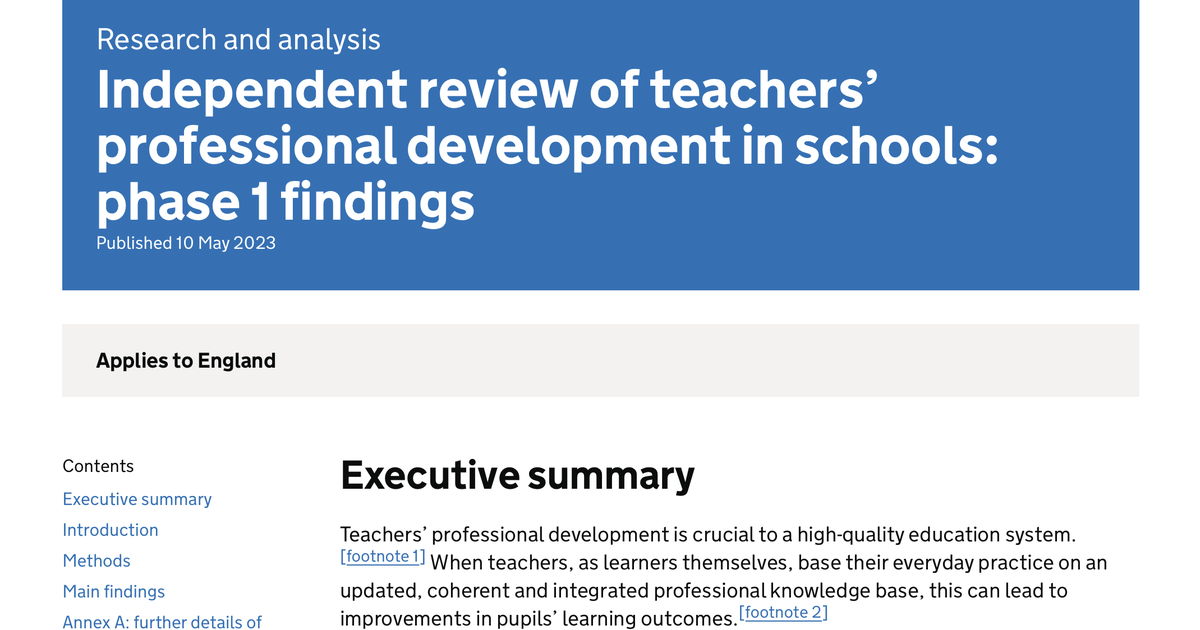 Independent review of teachers’ professional development in schools ...